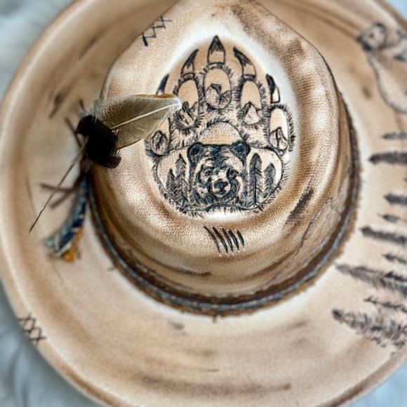 Accessories | Custom Hand Drawn Pyrography Bear Cowboy Hat Can Be Worn ...